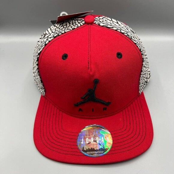 Jordan | Accessories | Air Jordan Hat Men Red Cement Elephant Black Logo Jumpman Snap Back Cap ...